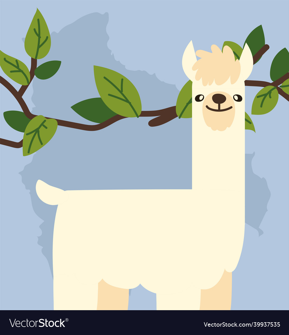 White llama and branch Royalty Free Vector Image