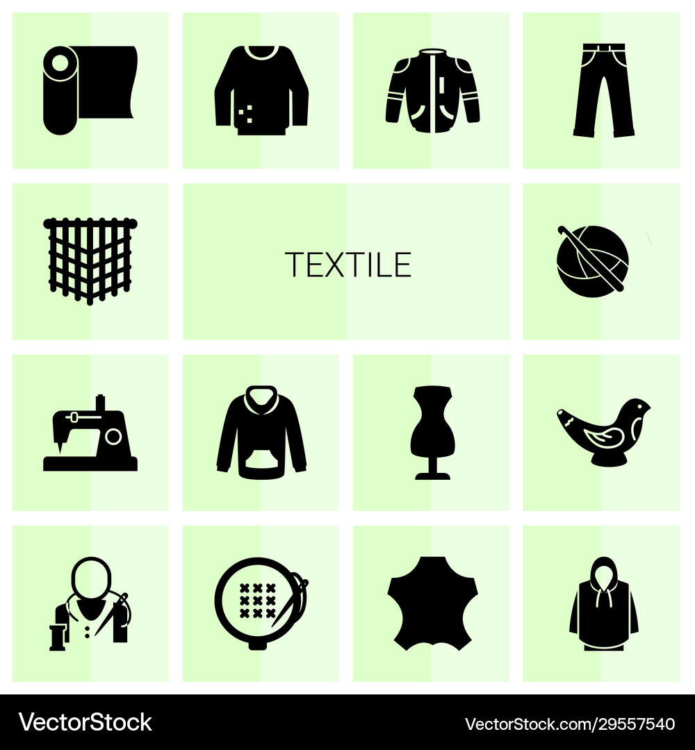 14 textile filled icons set isolated on white Vector Image