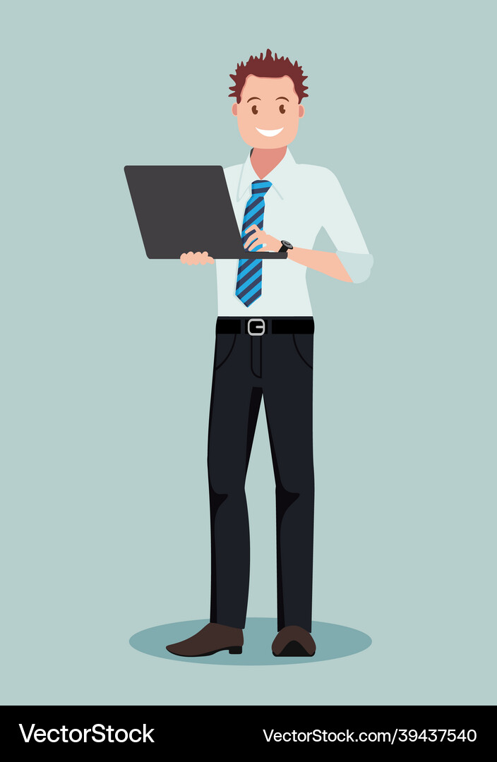 A businessman shows laptop Royalty Free Vector Image