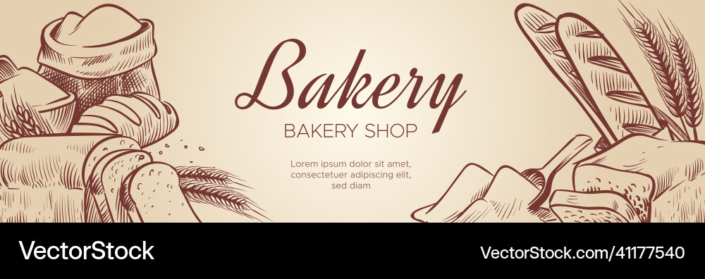 Bakery shop banner with hand drawn bread Vector Image