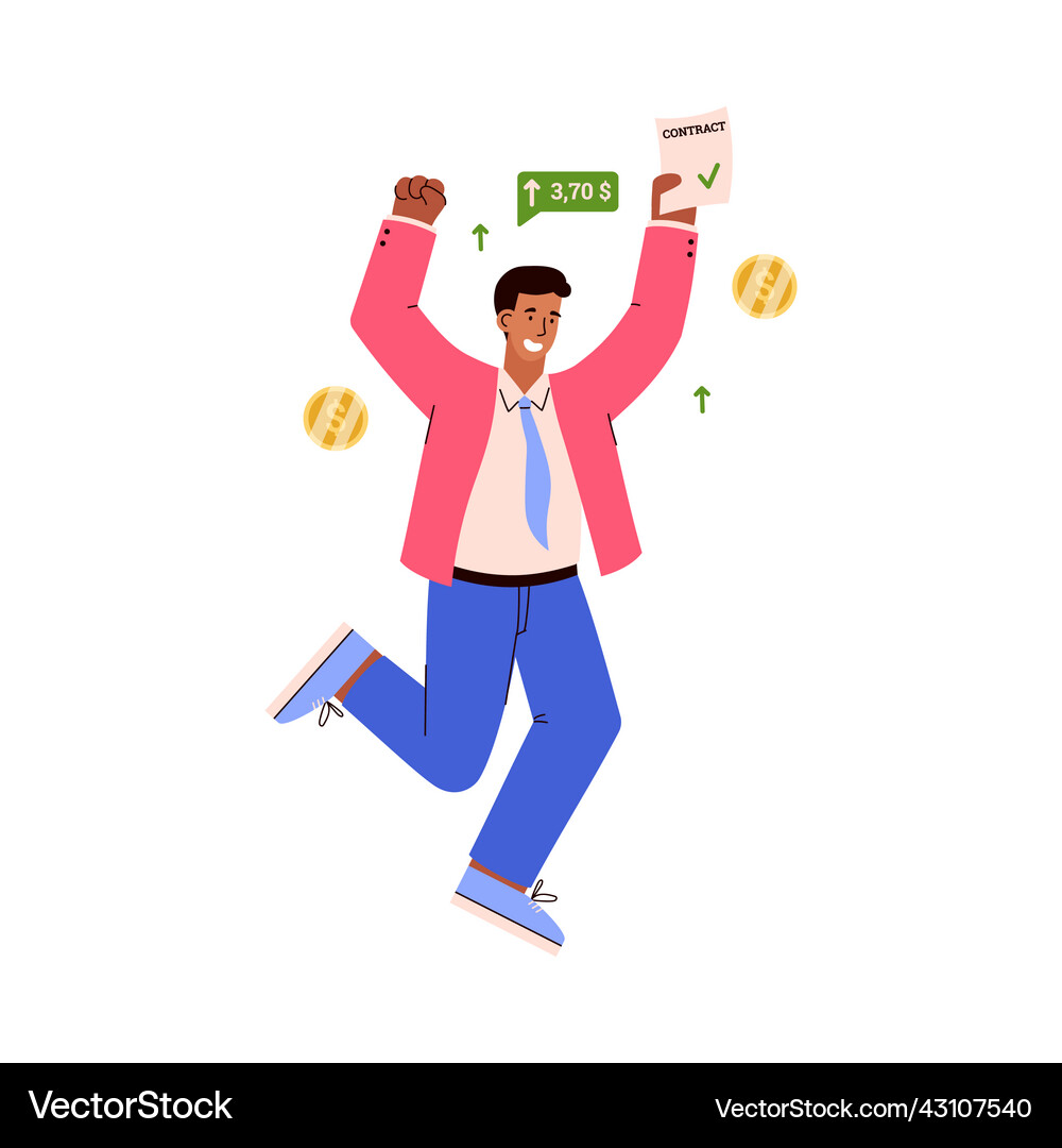 Happy man signed successful contract on stock Vector Image