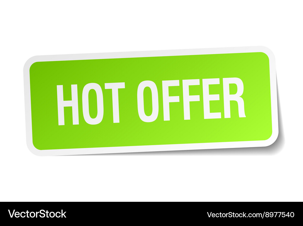 Hot offer green square sticker on white background