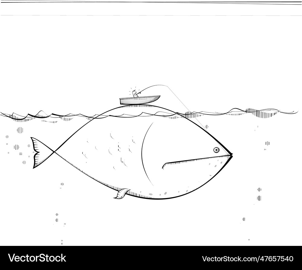Man in small boat catches a big fish Royalty Free Vector