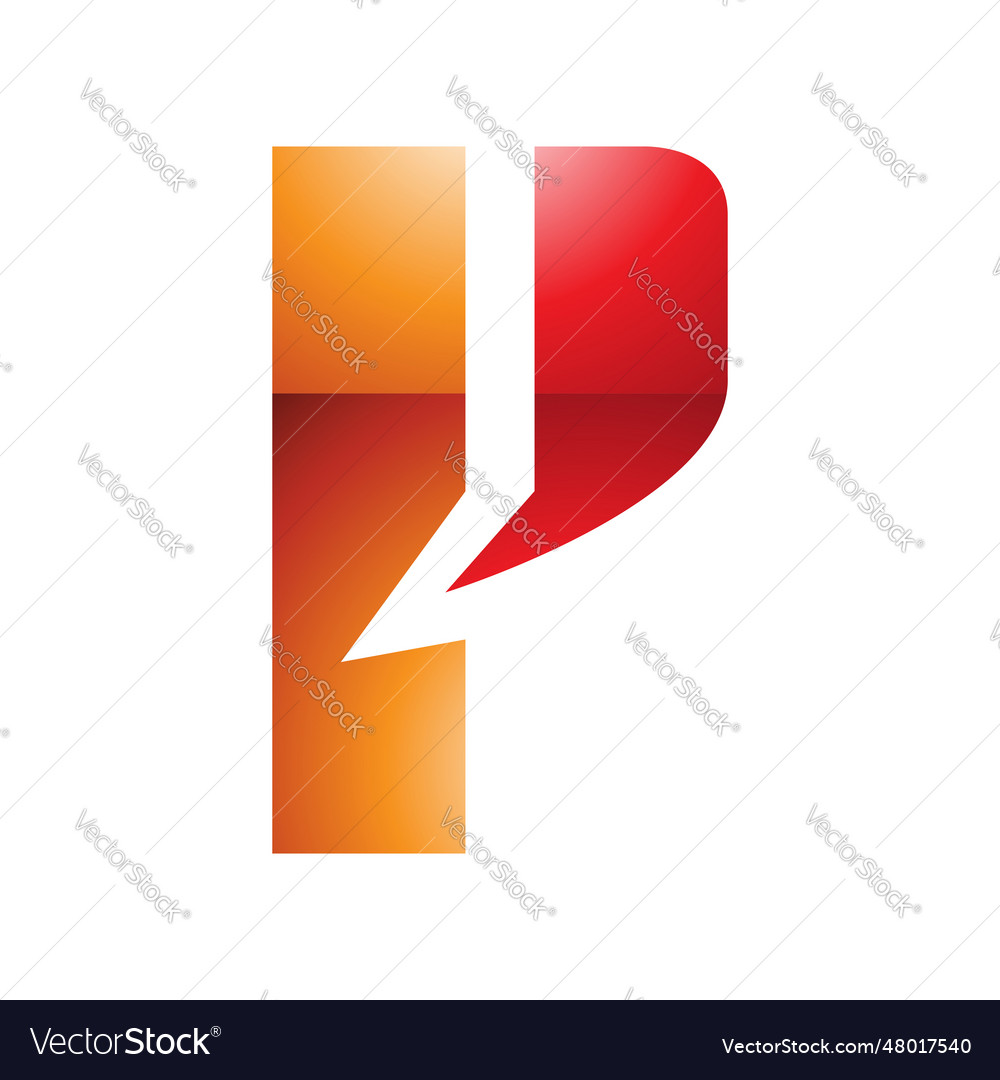 Orange and red glossy letter p icon with a bold Vector Image