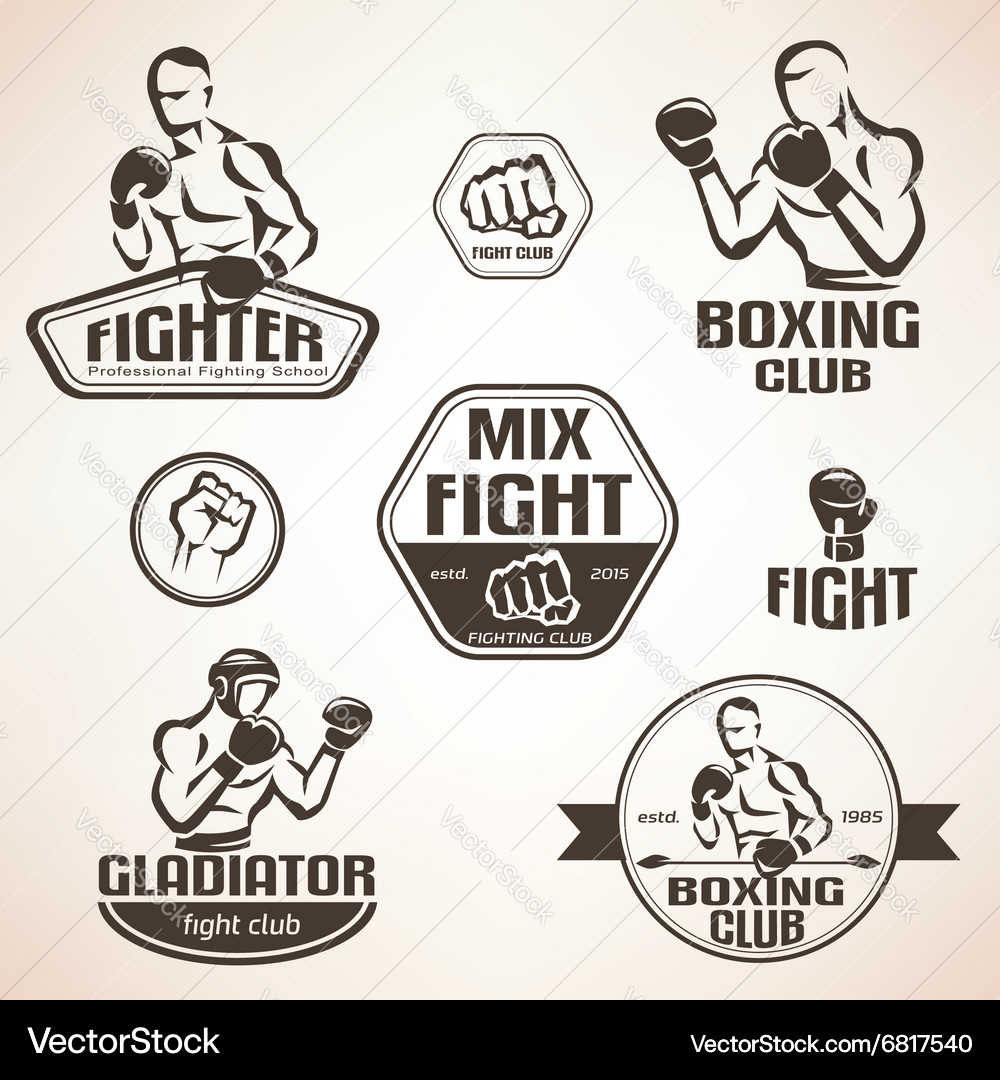 Set fighting club emblems mma boxing labels Vector Image