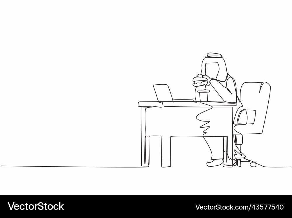 Single one line drawing fat obese arabian man Vector Image