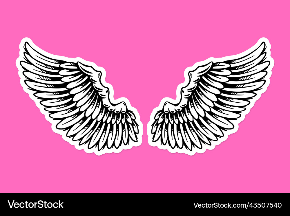 Wings outline sticker overlay with a white border Vector Image