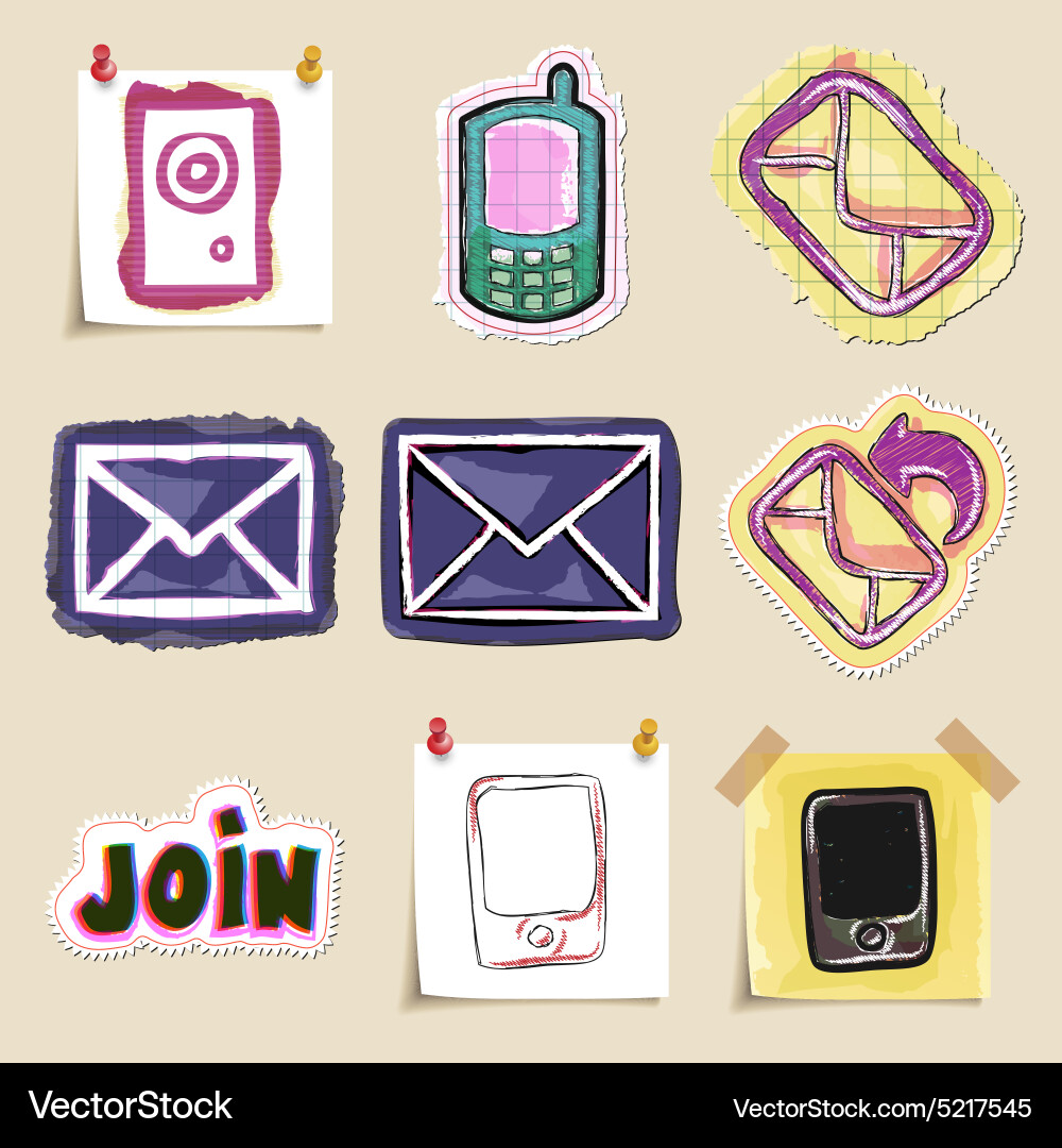 Communication icons set hand drawn and isolated Vector Image