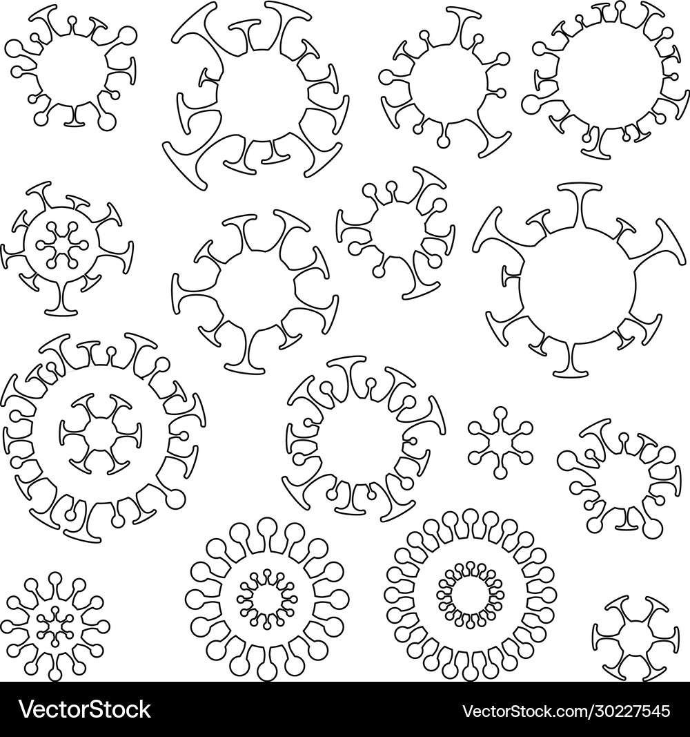 Corona virus silhouette shape signs set Royalty Free Vector