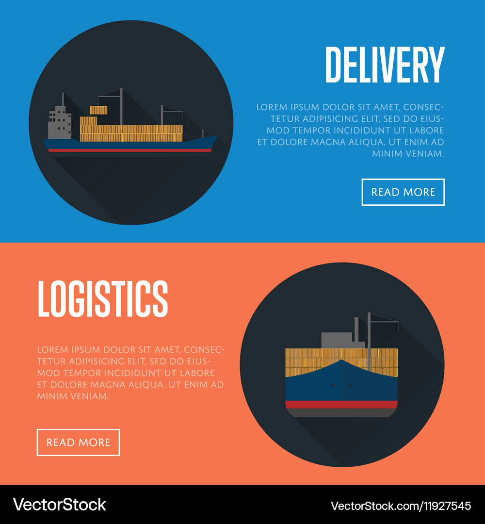 Delivery and logistics banner set with cargo ship Vector Image