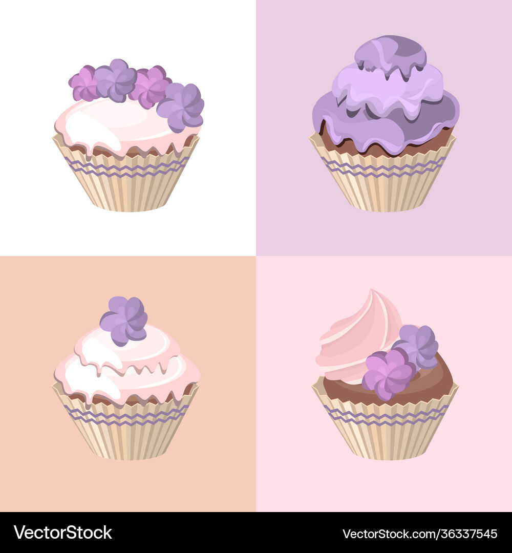 Detailed set with different muffins and birthday Vector Image