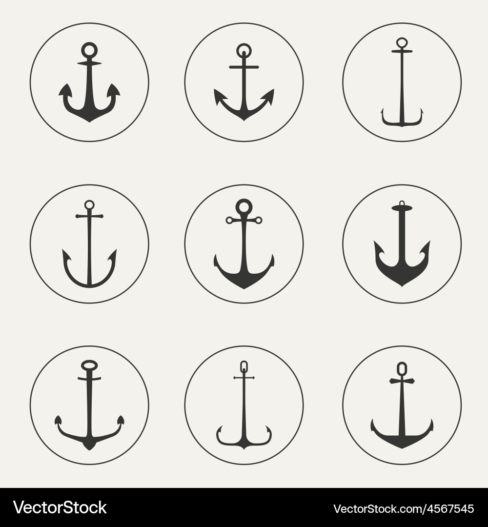 Flat design anchor set anchor symbols or logo Vector Image