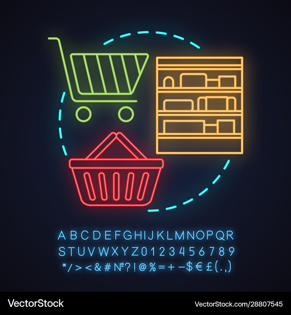 Grocery shop neon light concept icon Royalty Free Vector