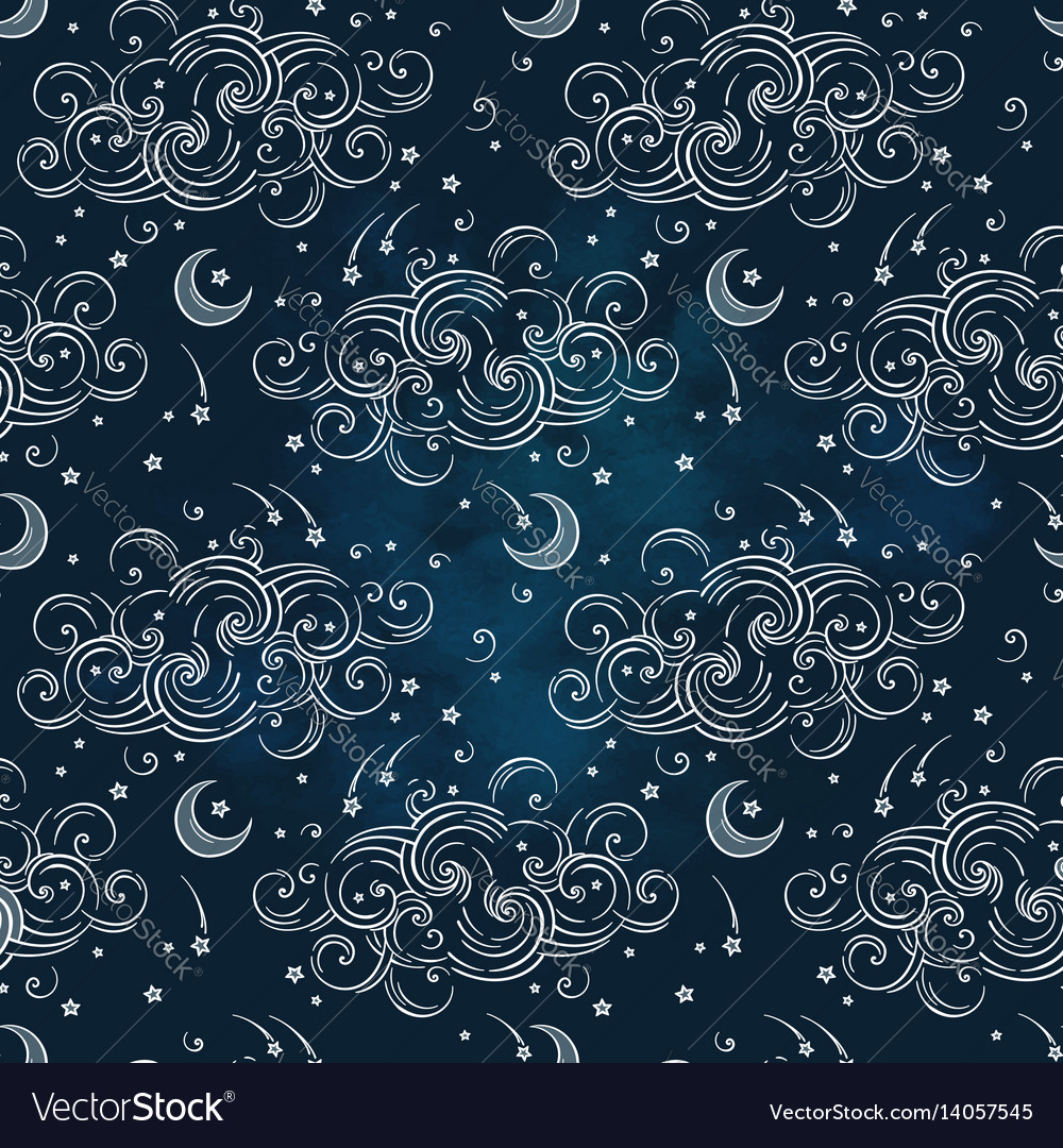 Seamless pattern with moons and clouds Royalty Free Vector