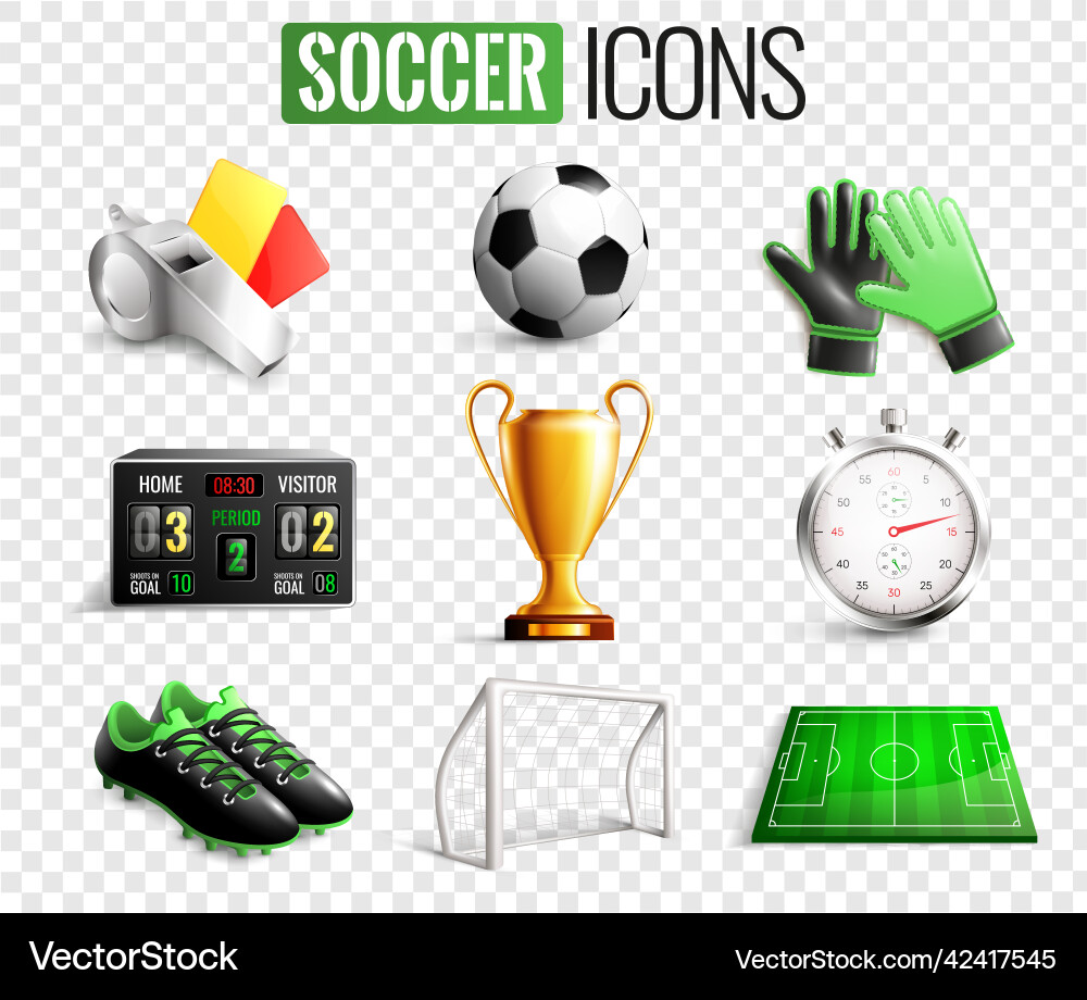 Soccer icons transparent background set Royalty Free Vector