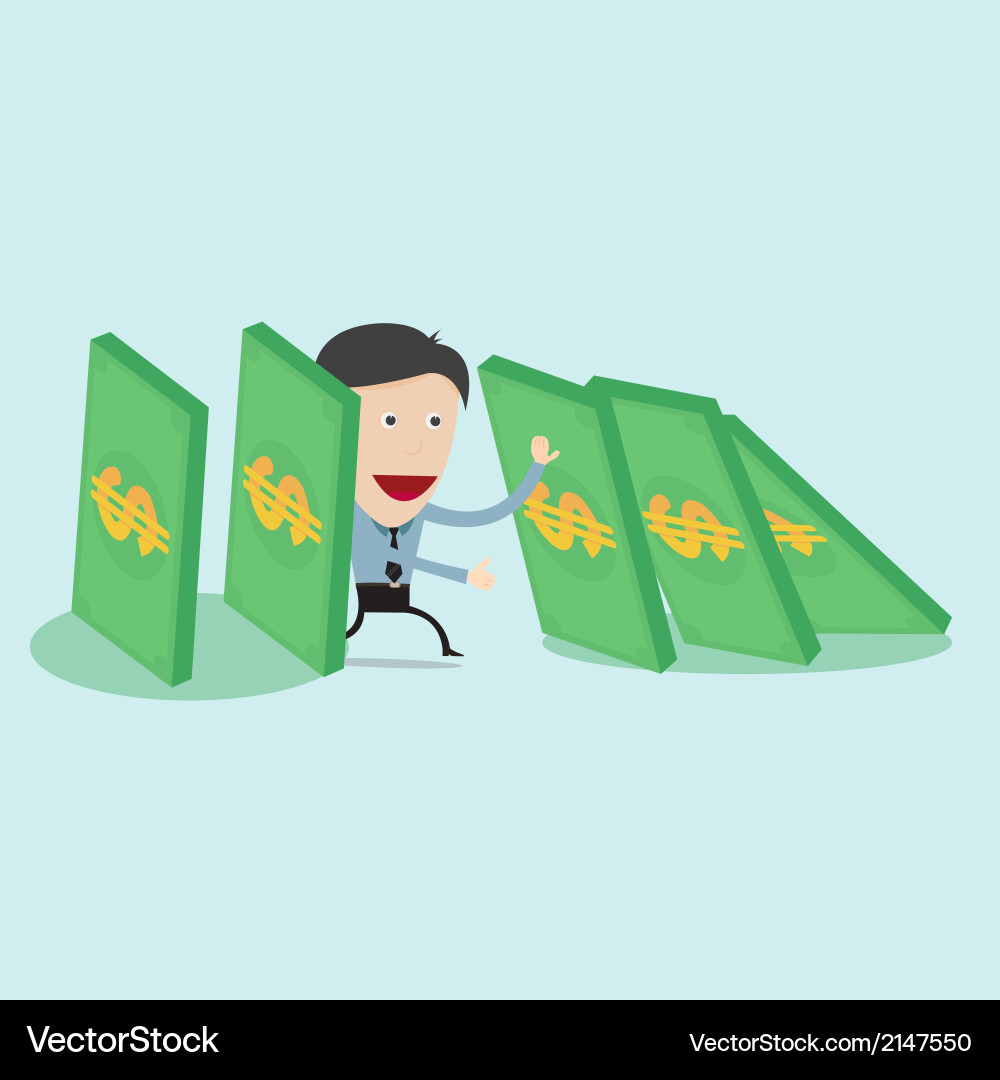 A single man trying to stop collapsing domino Vector Image