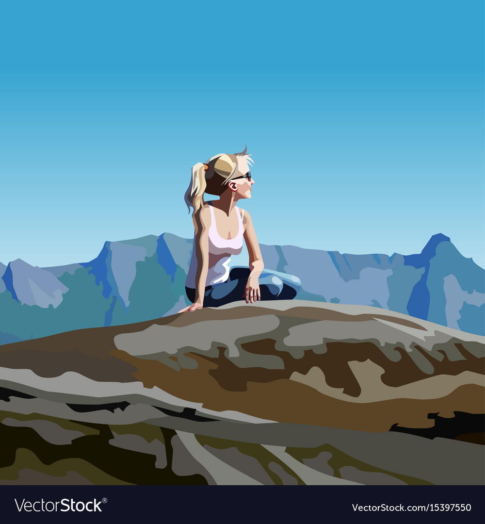 Cartoon Woman Looking Into The Distance Sitting Vector Image
