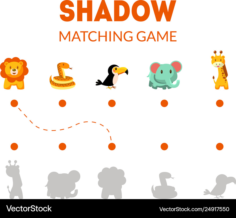 Cute Animal Shadow Matching Game Royalty Free Vector Image