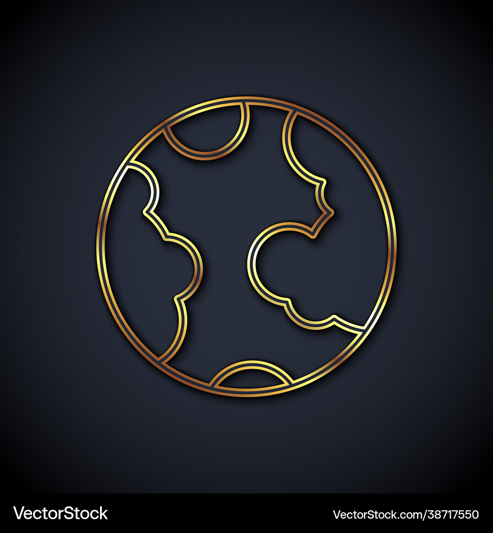 Gold line earth globe icon isolated on black Vector Image
