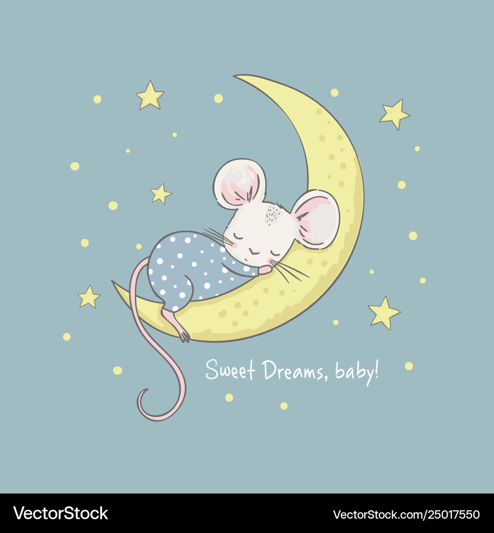 Little mouse on moon cartoon Royalty Free Vector Image