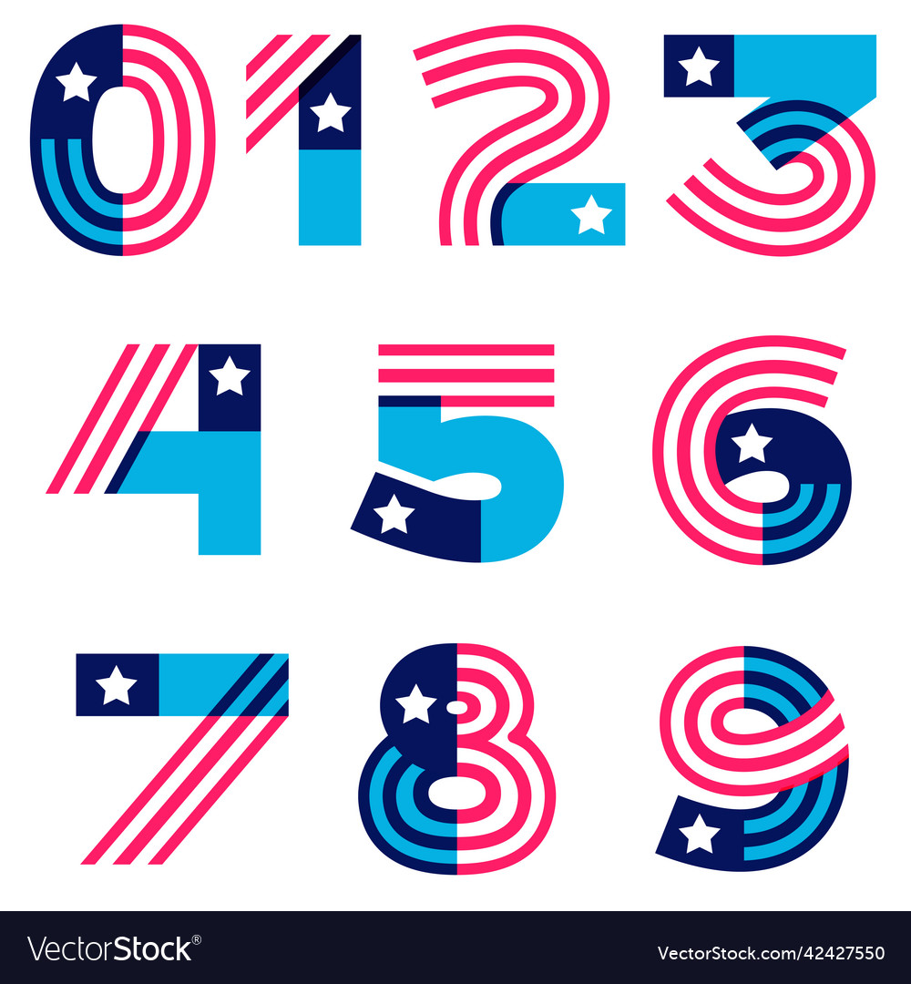 Numbers set made of american stars and stripes Vector Image