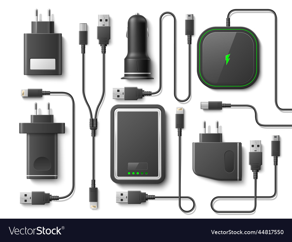 Realistic phone charger cables with different Vector Image Realistic phone charger cables with different Vector Image