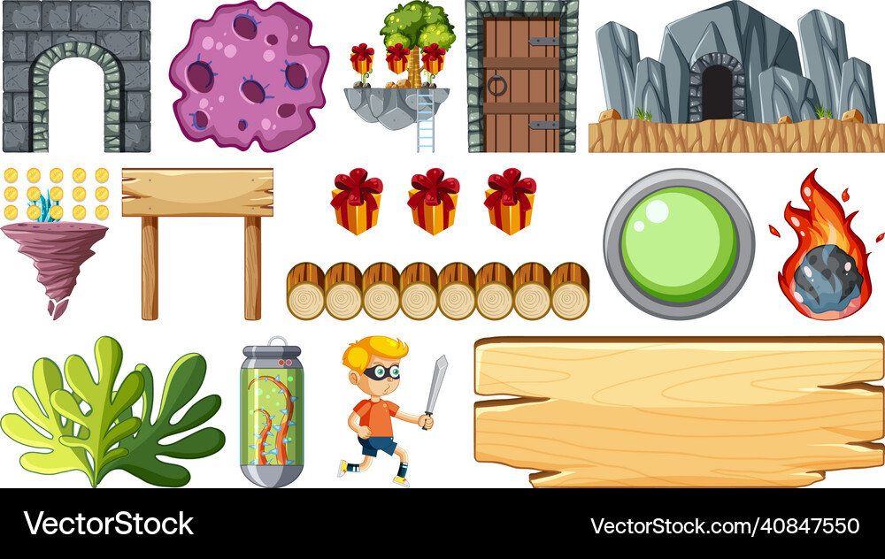 Set of isolated fantasy space game objects Vector Image