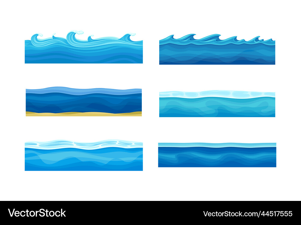 Blue river sea or ocean wave layers set wavy Vector Image