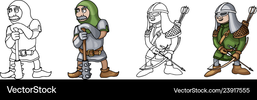 Cartoon medieval confident armed knights isolated Vector Image