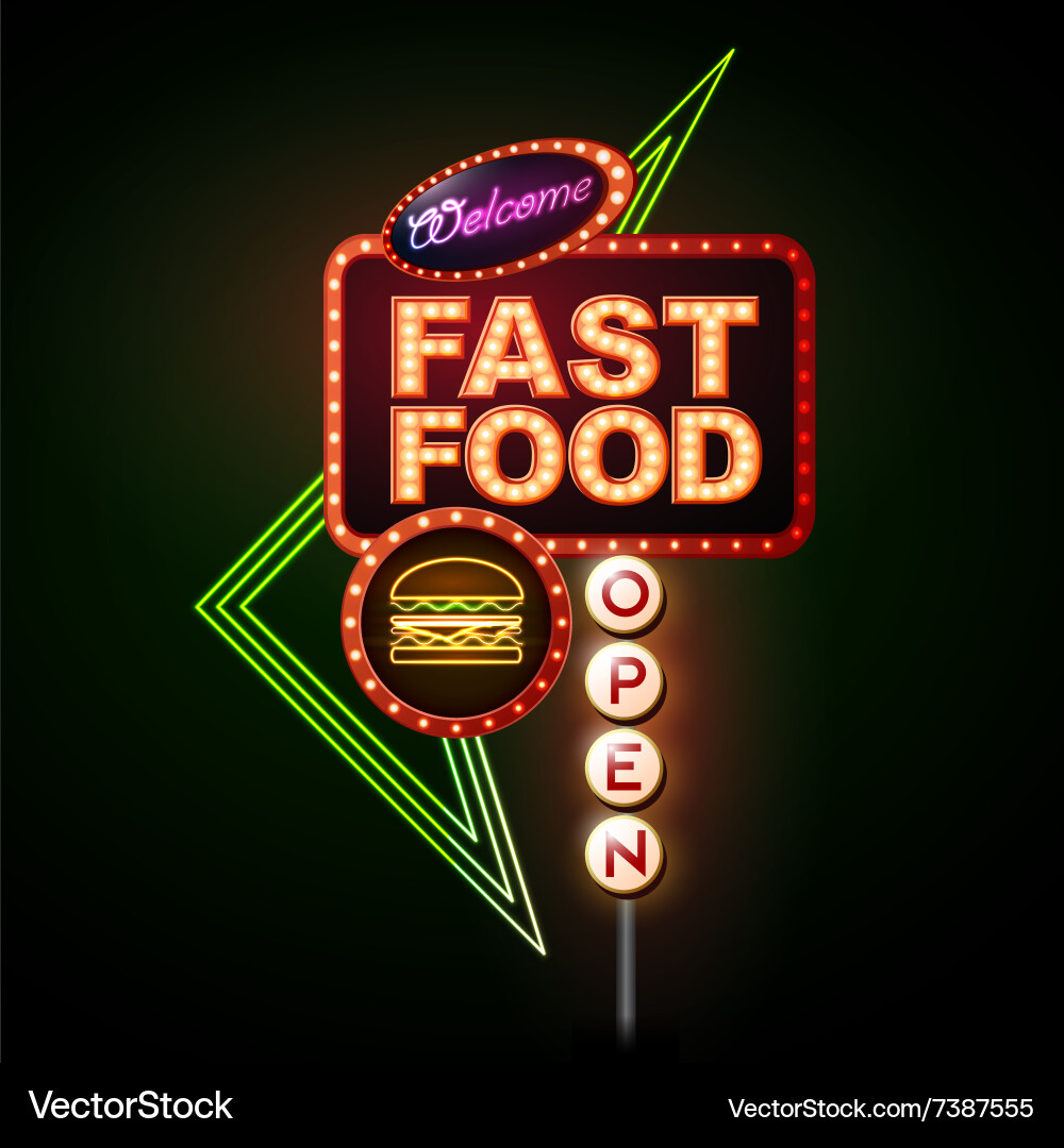 Fast Food Neon sign Royalty Free Vector Image - VectorStock