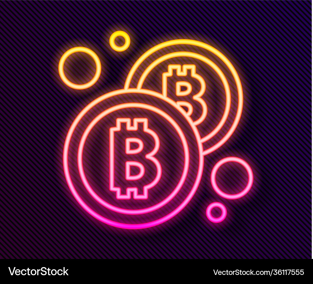 Glowing neon line cryptocurrency coin bitcoin icon