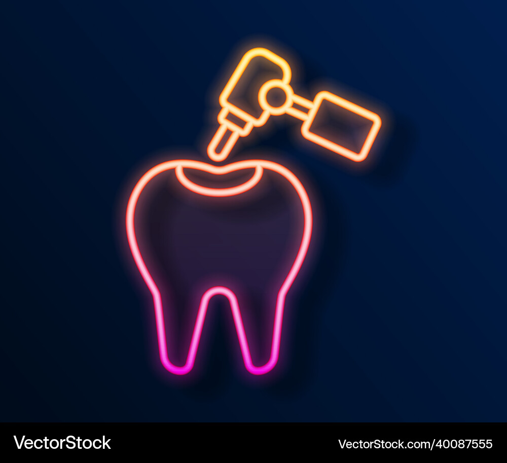 Glowing neon line tooth with caries and tooth Vector Image