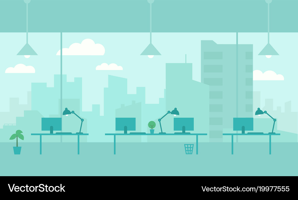 Office with view from window city workplace room Vector Image