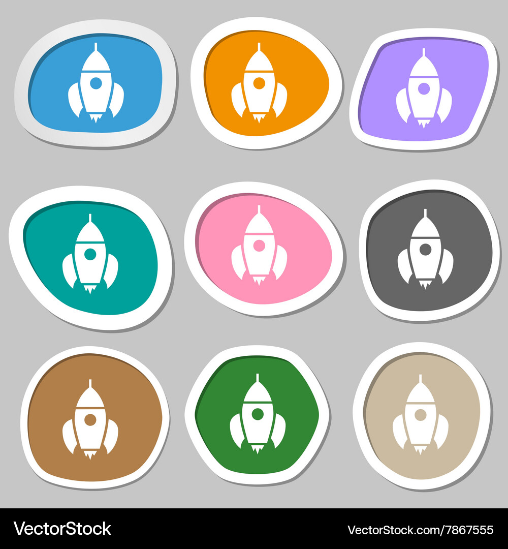 Rocket symbols multicolored paper stickers Vector Image