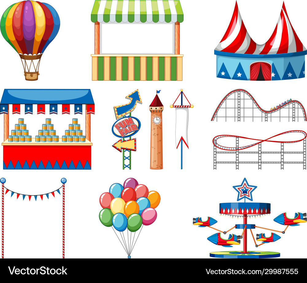 Set circus items on white background Royalty Free Vector