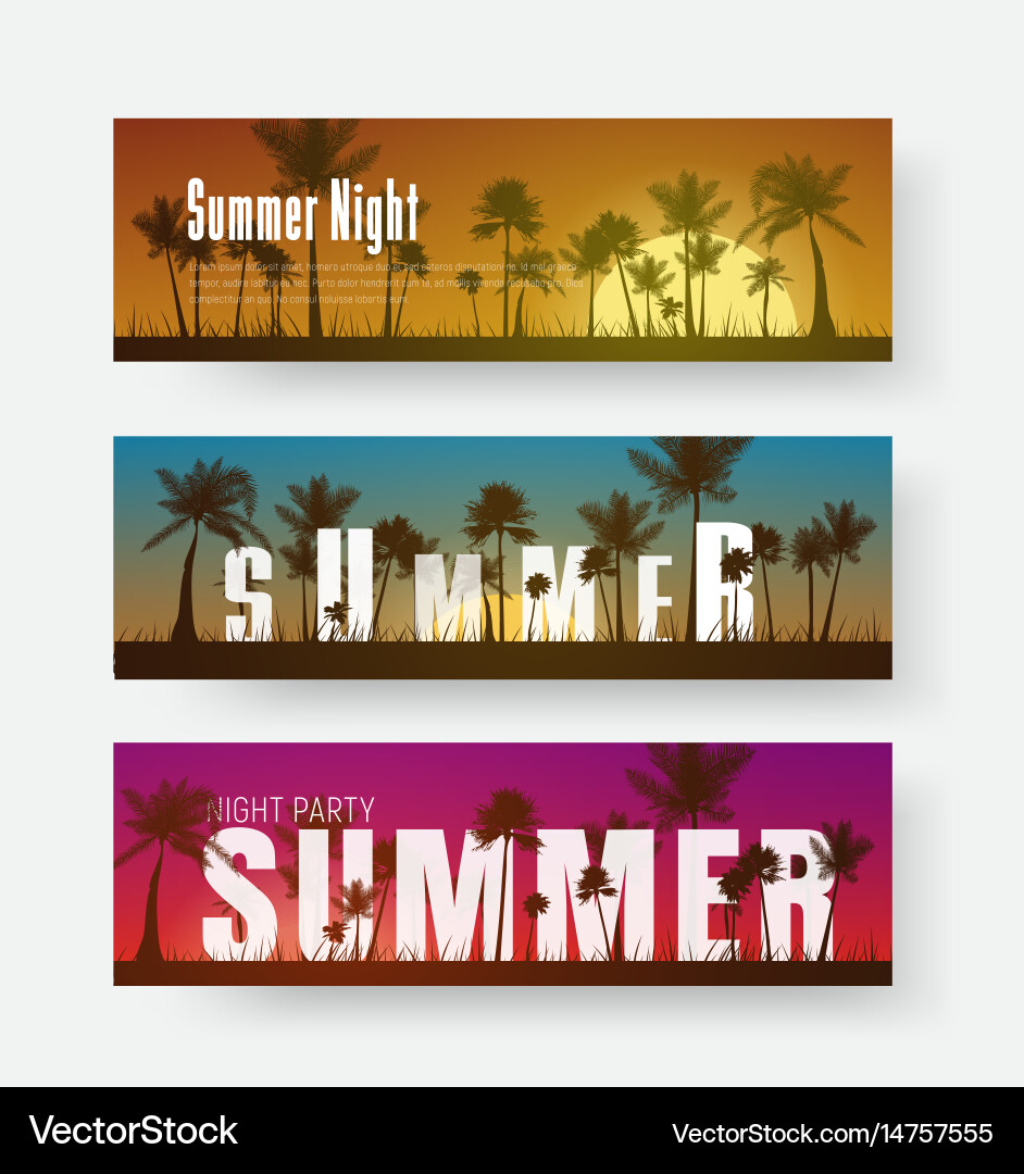 Set of horizontal banners with a summer sunset Vector Image