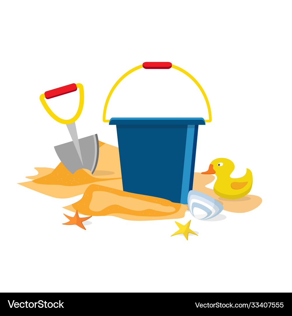 Summer time flat design beach toys isolated pail Vector Image
