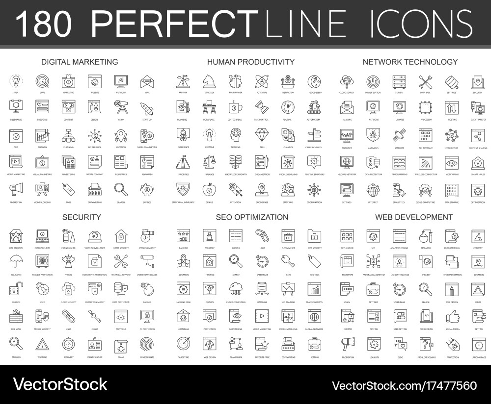 180 modern thin line icons set digital Royalty Free Vector