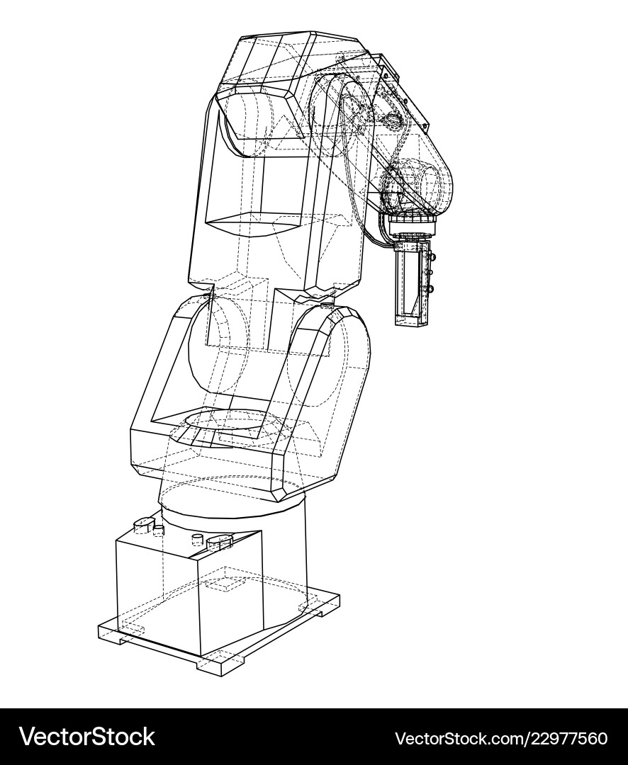 3d outline robotic arm rendering of Royalty Free Vector