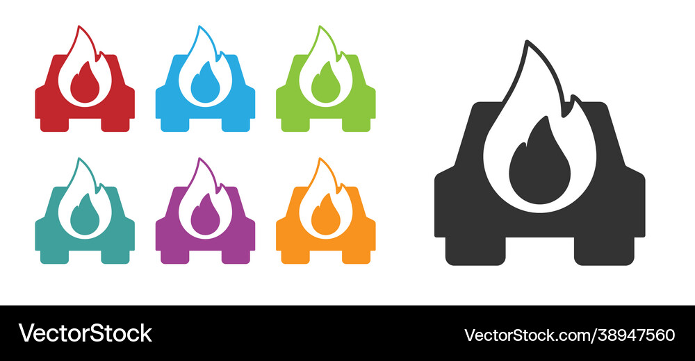 Black burning car icon isolated on white Vector Image