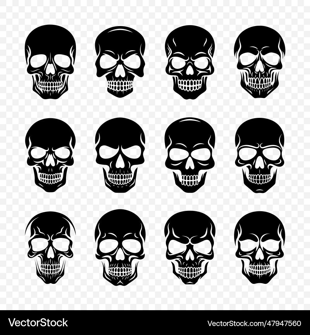 Black skull icon set isolated skulls Royalty Free Vector