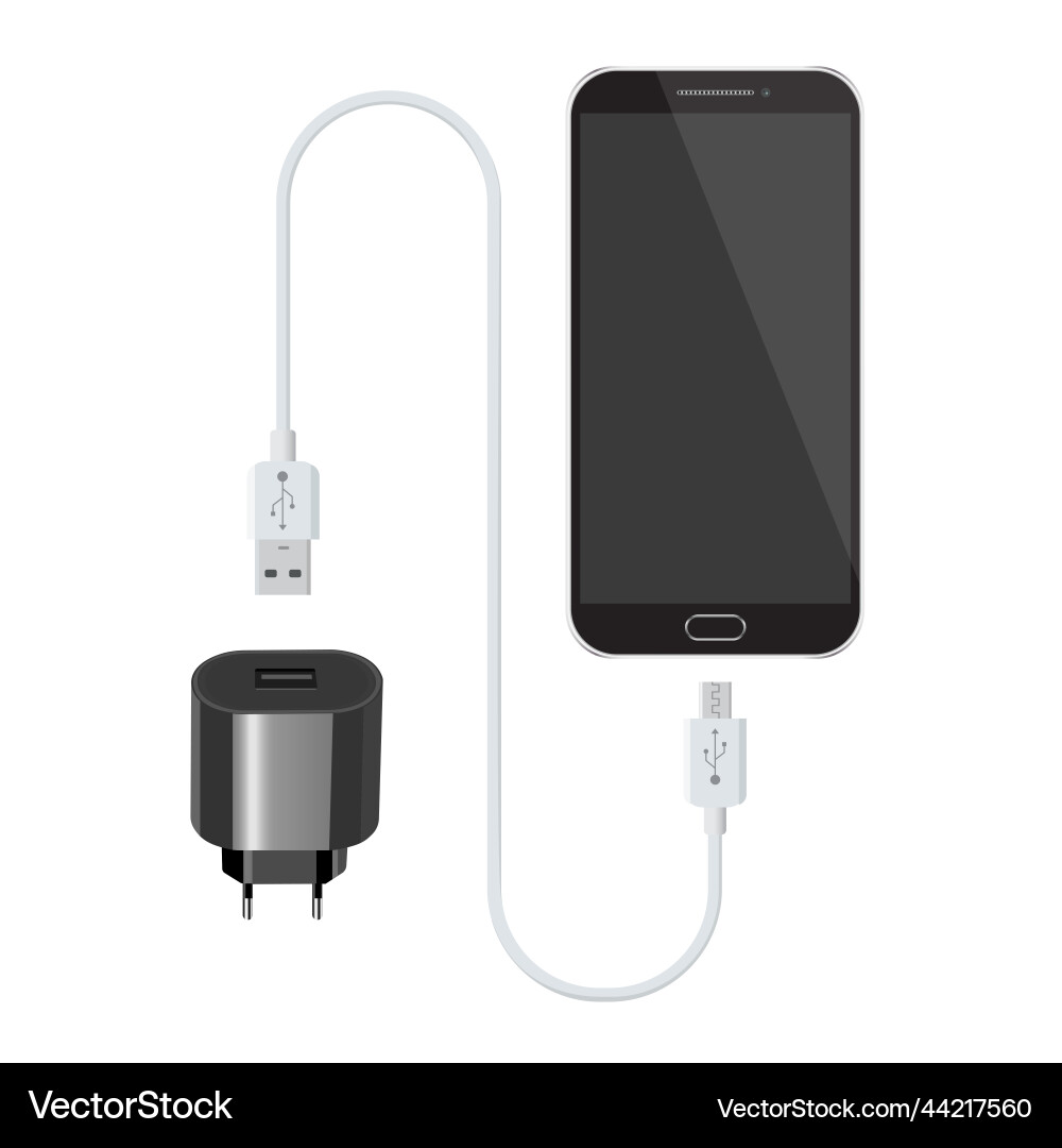 Black smartphone with usb charger Royalty Free Vector Image