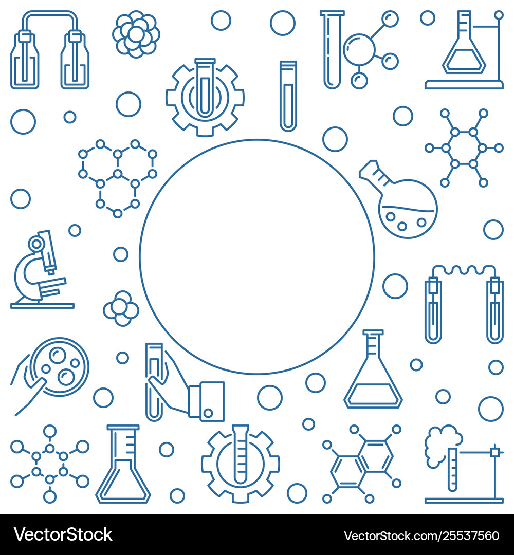 Chemistry outline blue frame on white Royalty Free Vector