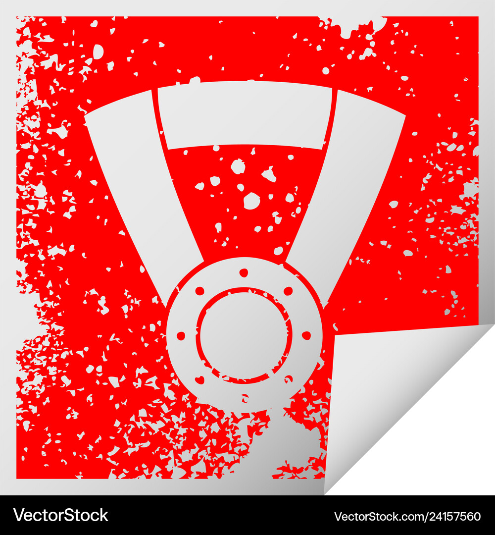 Distressed square peeling sticker symbol gold Vector Image