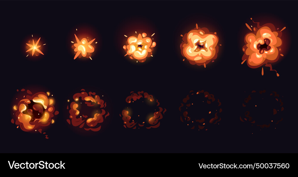 Explosion cartoon animation smoke and fire Vector Image