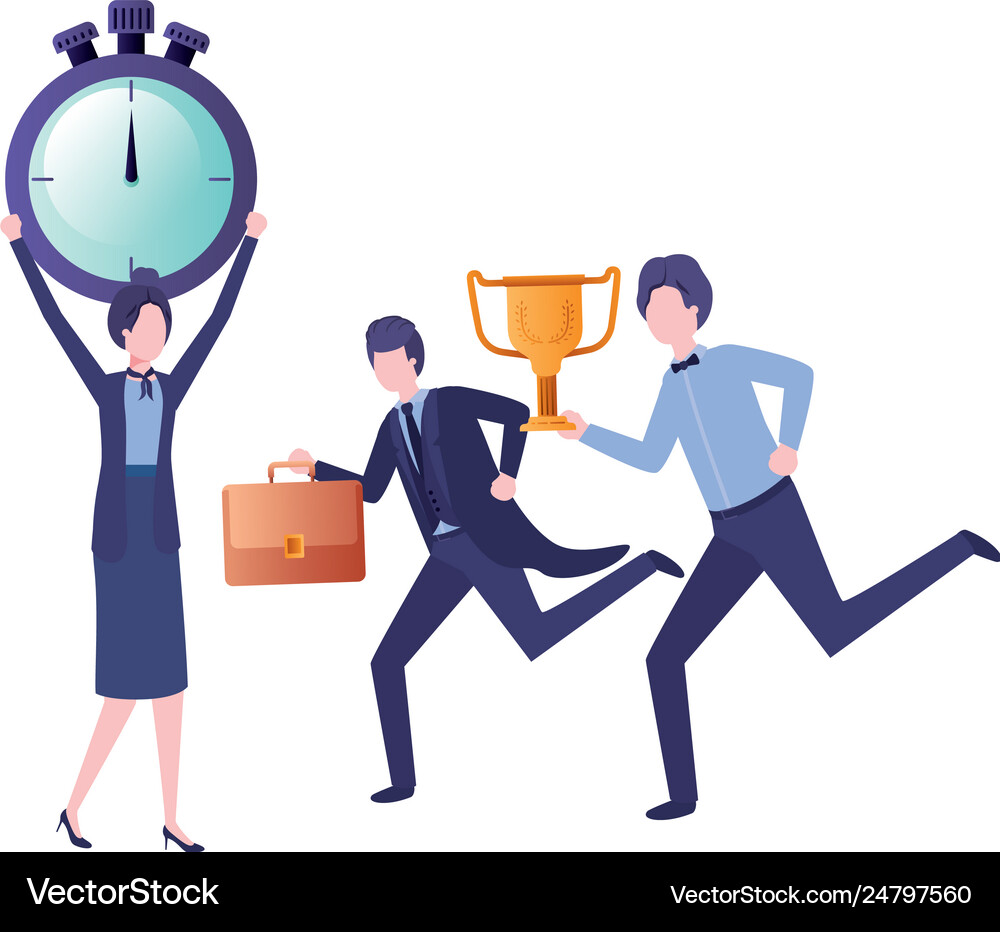 Group business with clock and trophy avatar Vector Image