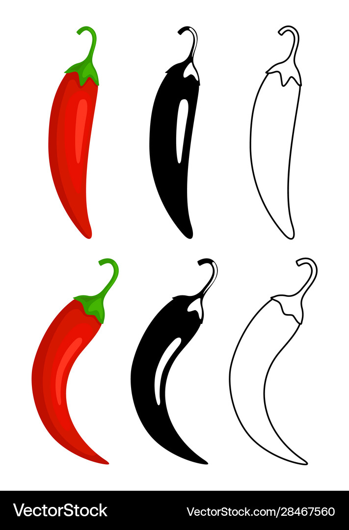 Peppers flat and outline icons Royalty Free Vector Image