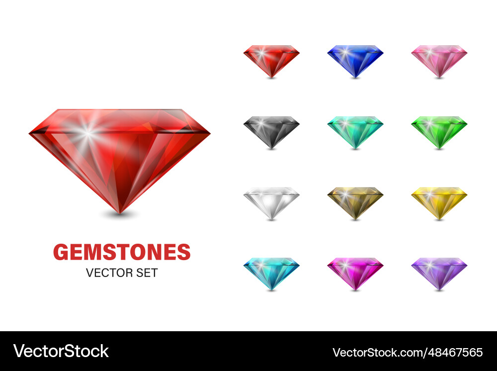3d realistic colorful gemstone icons set Vector Image