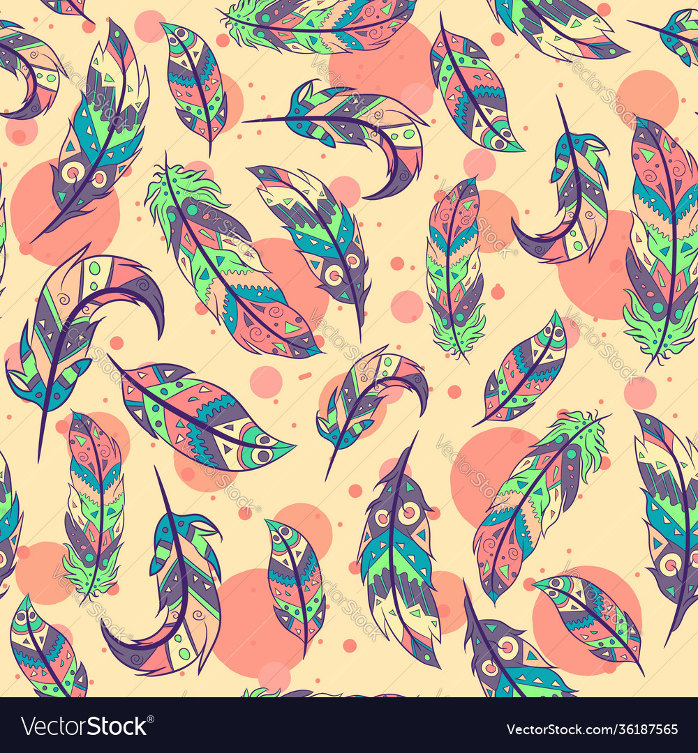 Bohemian seamless pattern with feathers Royalty Free Vector