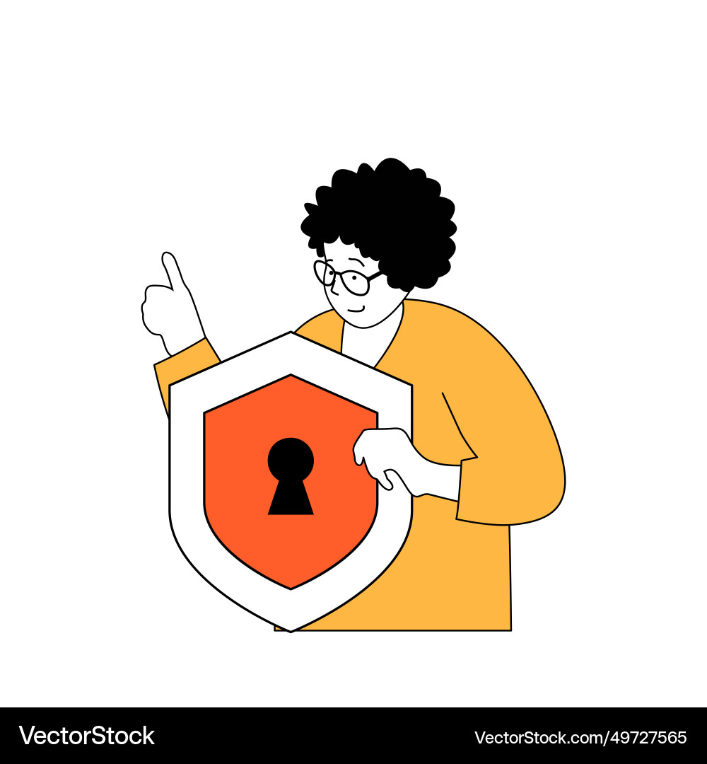 Cyber security concept with cartoon people in flat